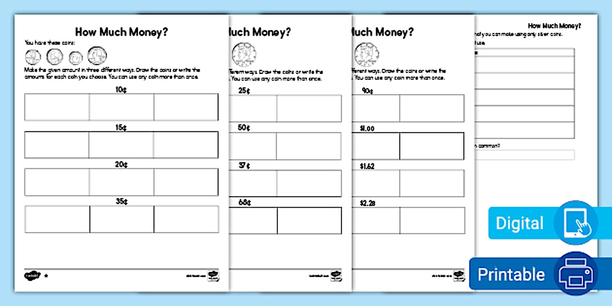 Editable How Much Money? Adding Coins To Make Specific Amounts Differentiated
