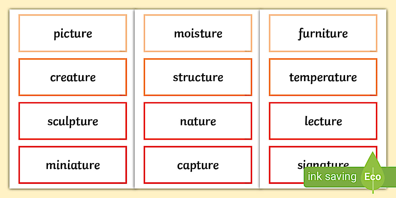 'ture' Word Cards - Twinkl - English - KS2 (teacher made)