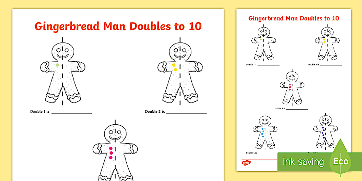 Gingerbread Man Doubles to 10 Worksheet (teacher made)