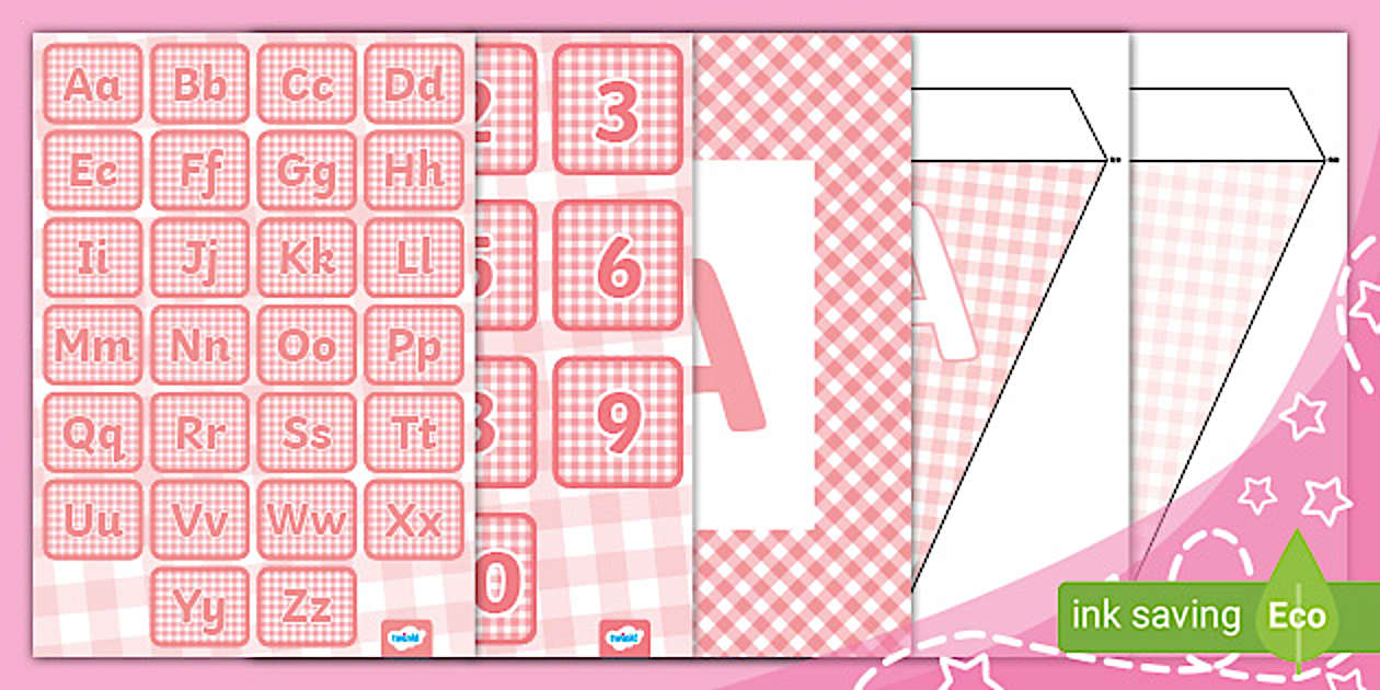 FREE! - Bunting and Wall Art Pack - Pink Gingham - Twinkl