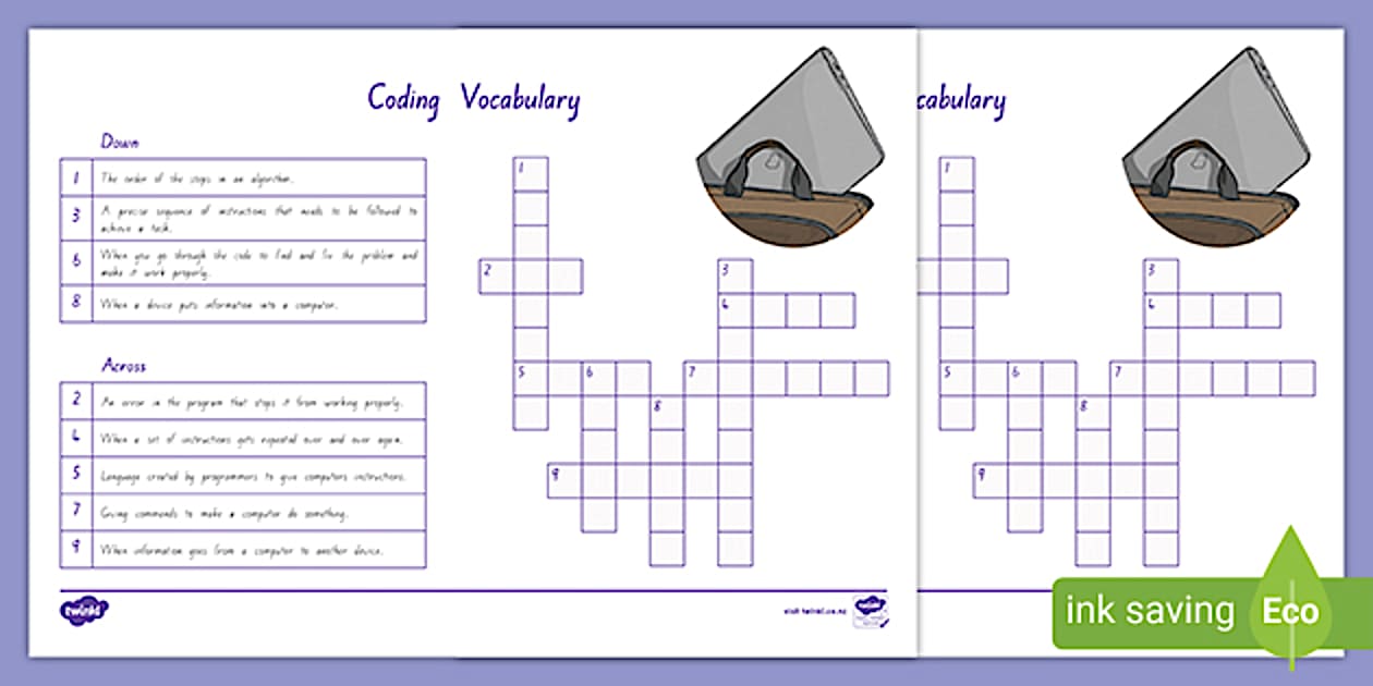 Coding Vocabulary Crossword (Teacher-Made) - Twinkl