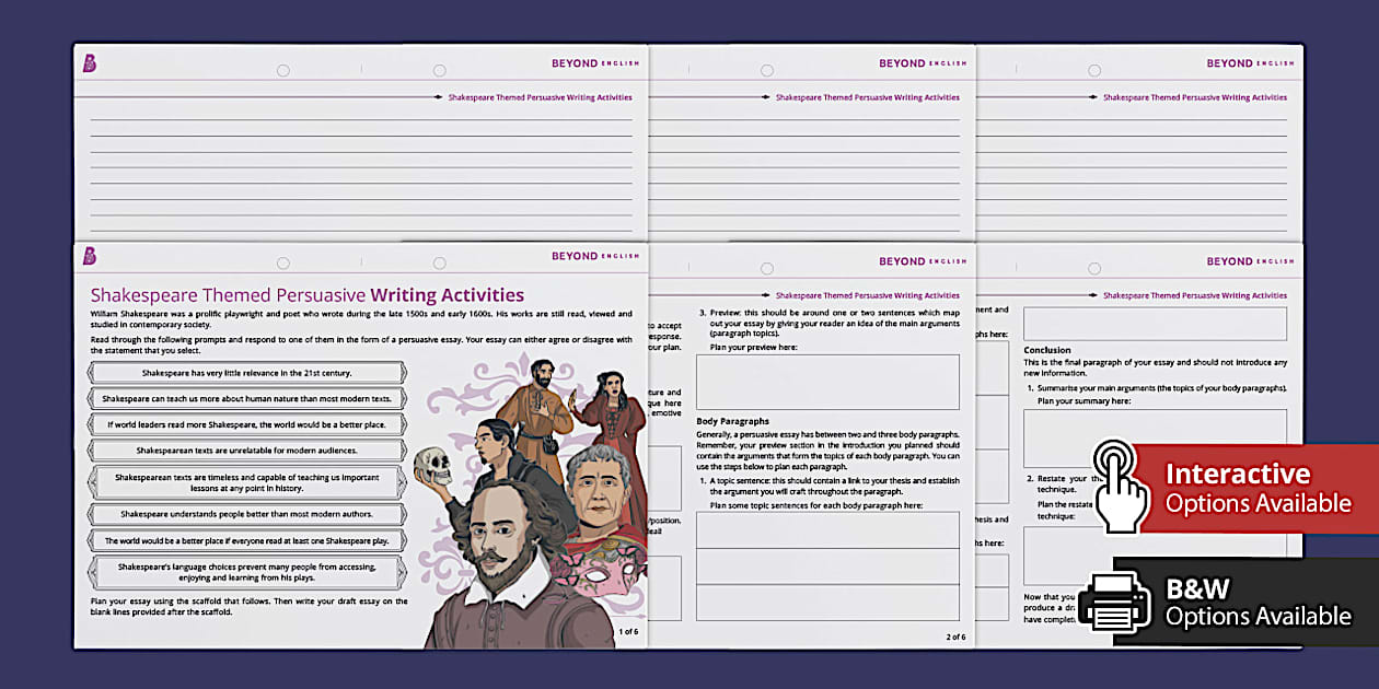 Shakespeare Themed Persuasive Writing Activities - Twinkl