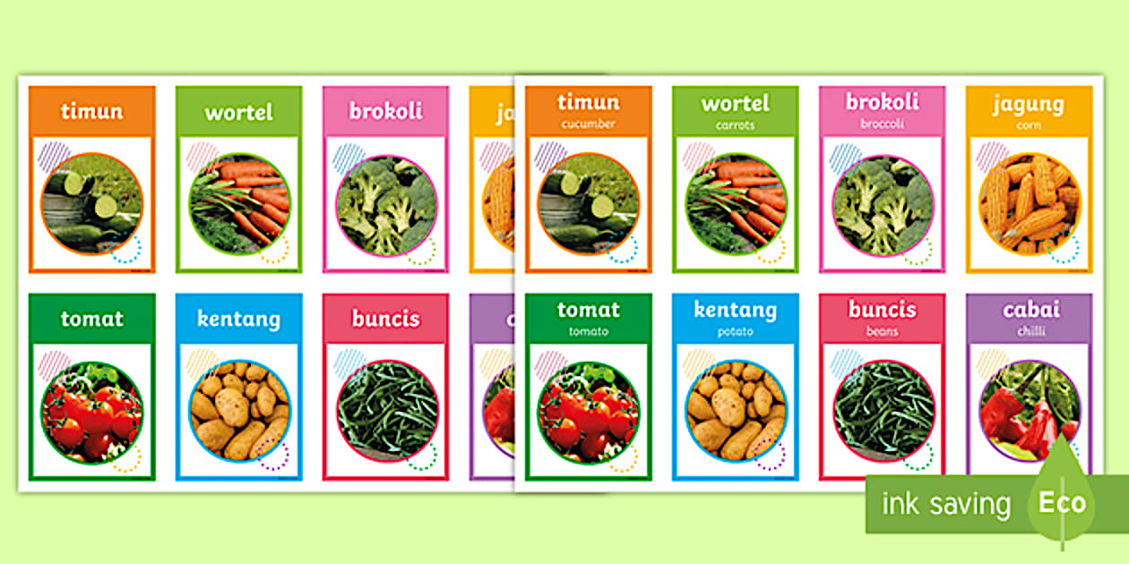 Vegetables Photo Flashcards Indonesian