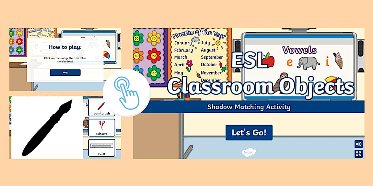 ESL Classroom Objects Interactive Shadow Matching Game [Kids, A1-A2]
