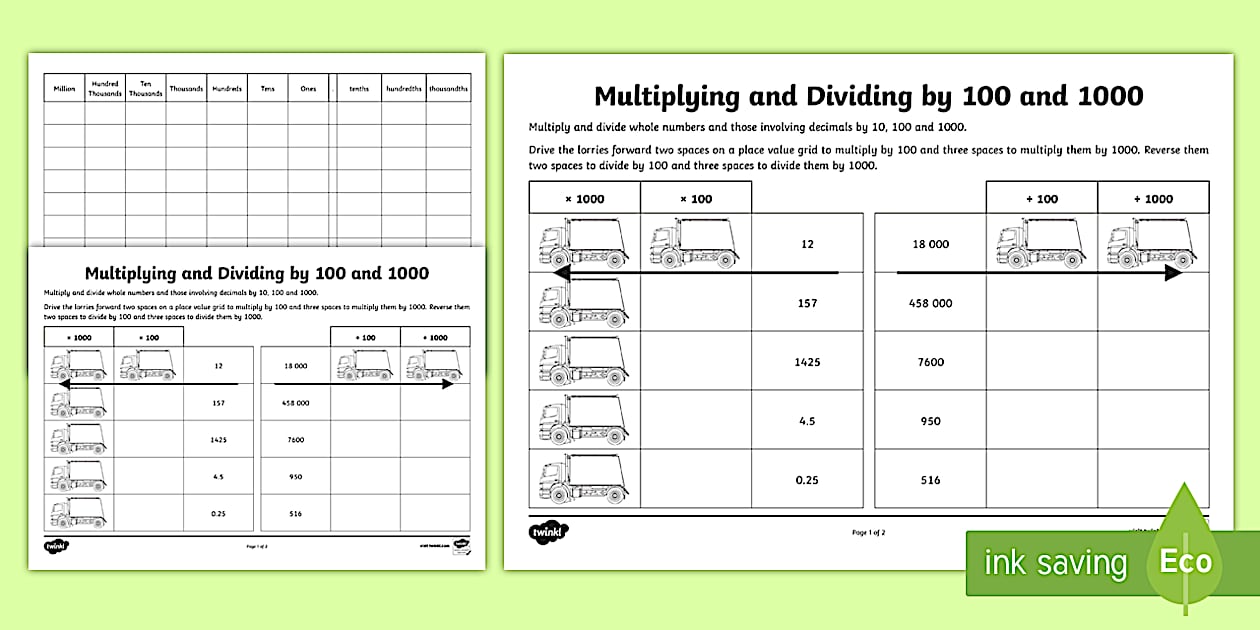Multiplying and Dividing by 100 and 1000 Worksheet / Worksheet