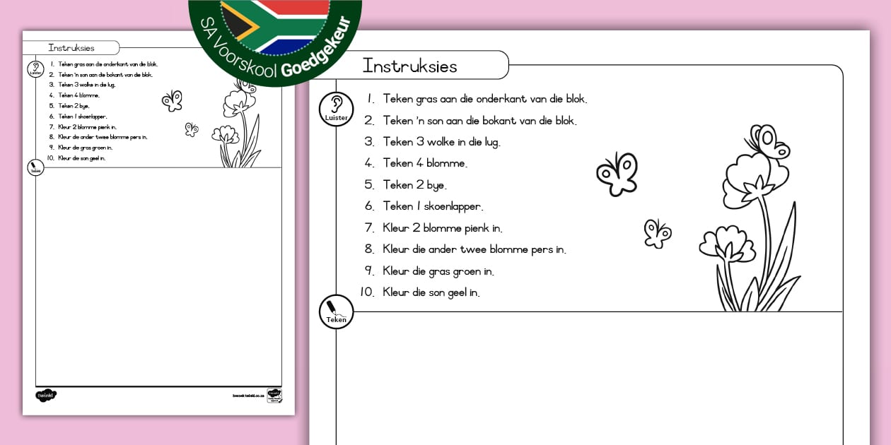 Kleuterskool: Luistervaardighede - Luister en Teken - Twinkl