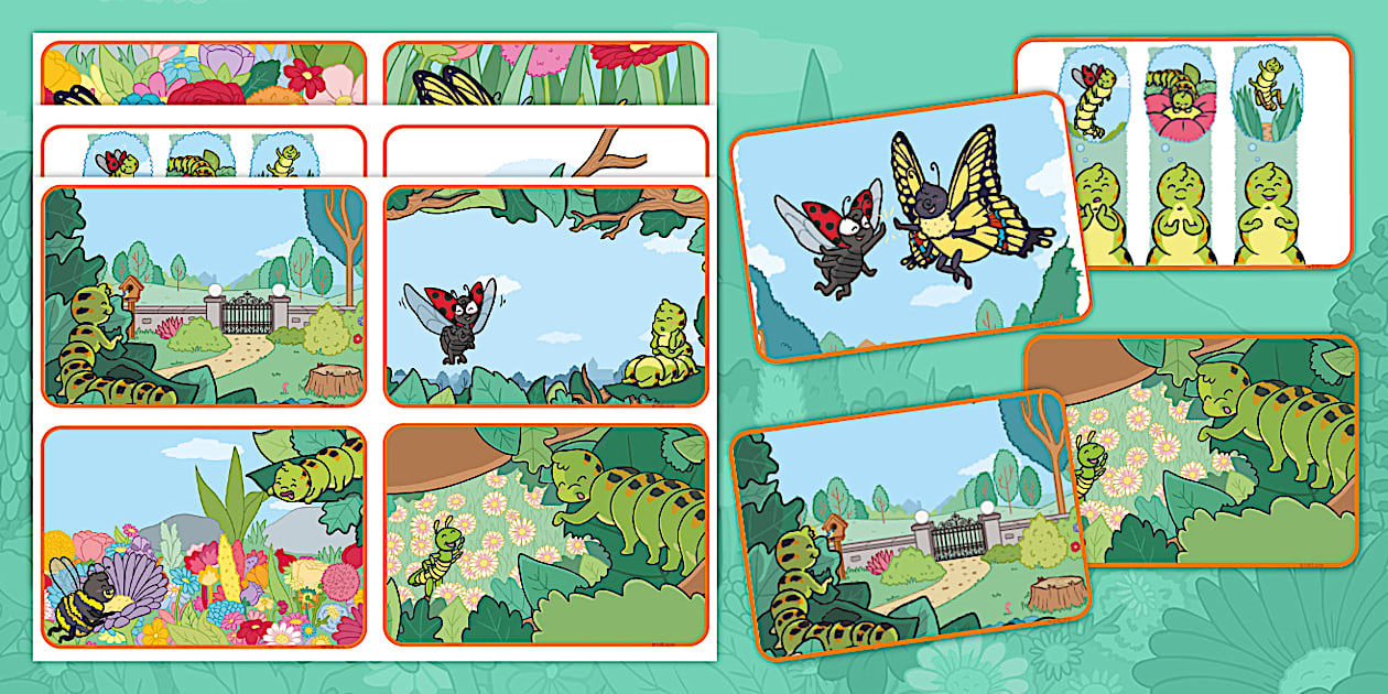 Tarjetas de secuenciación: La oruga cautelosa - Twinkl