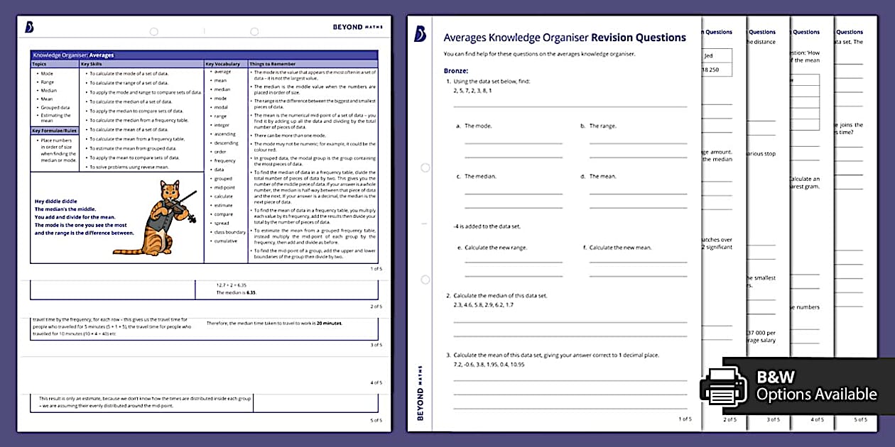 KS3 Maths Averages Knowledge Organiser & Revision Questions