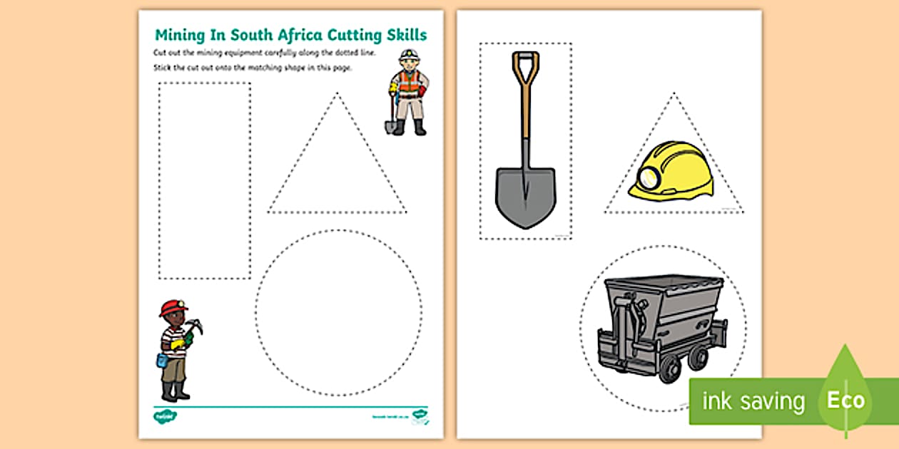 Mining In South Africa Cutting Skills Worksheet - Twinkl
