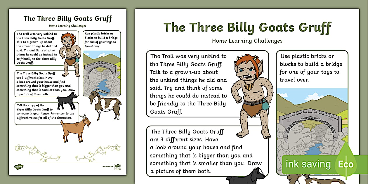 Black and White The Three Billy Goats Gruff Home Learning Challenges ...