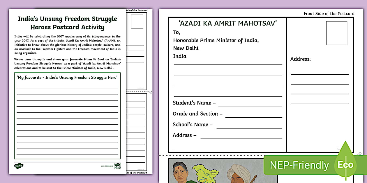 India's Unsung Freedom Struggle Heroes Postcard Activity
