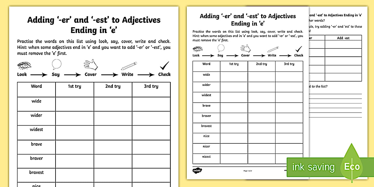Year 2 Spelling Practice Adding '-er' and '-est' - Twinkl