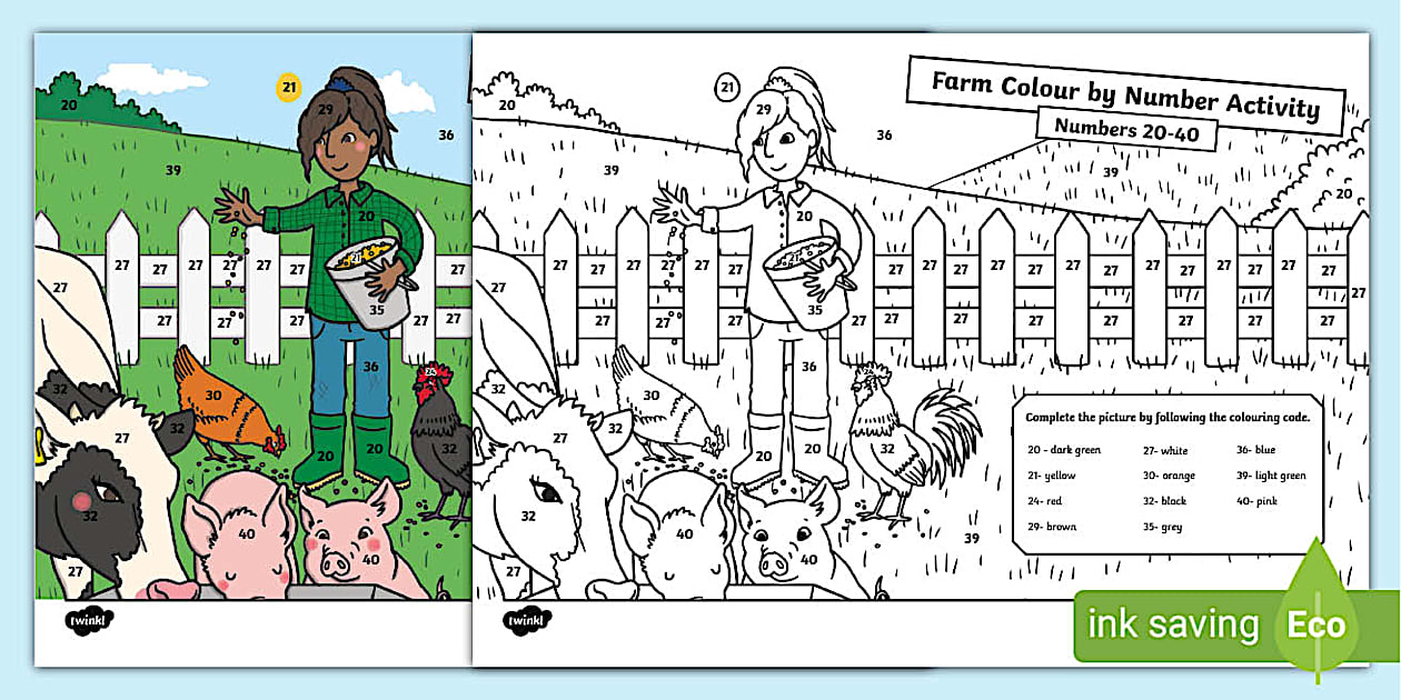 Farm Themed Colour by Number (teacher made) - Twinkl