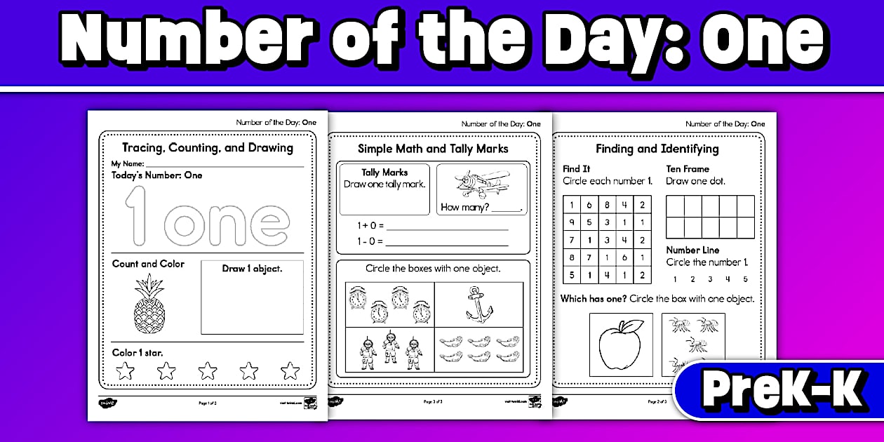 Number of the Day Worksheet: One for PreK-K