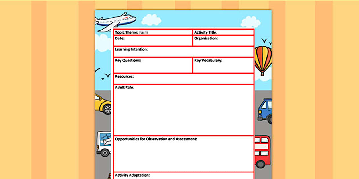 Transport Themed Adult Led Focus Planning Template - Twinkl