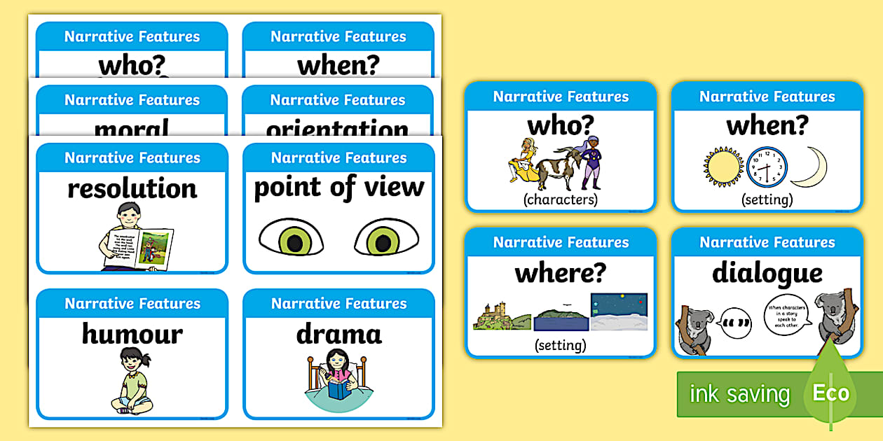 Editable Narrative Features Flashcards - Twinkl