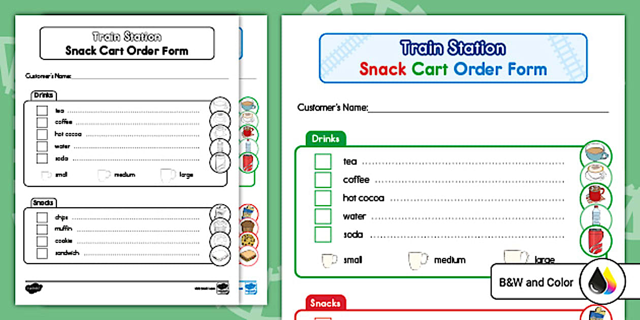 Train Station Dramatic Play Snack Cart Order Form - Twinkl