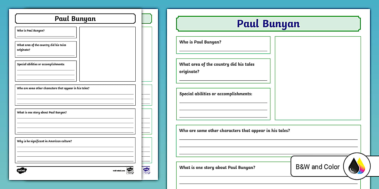 All About Paul Bunyan Research and Write Worksheet for 3-5
