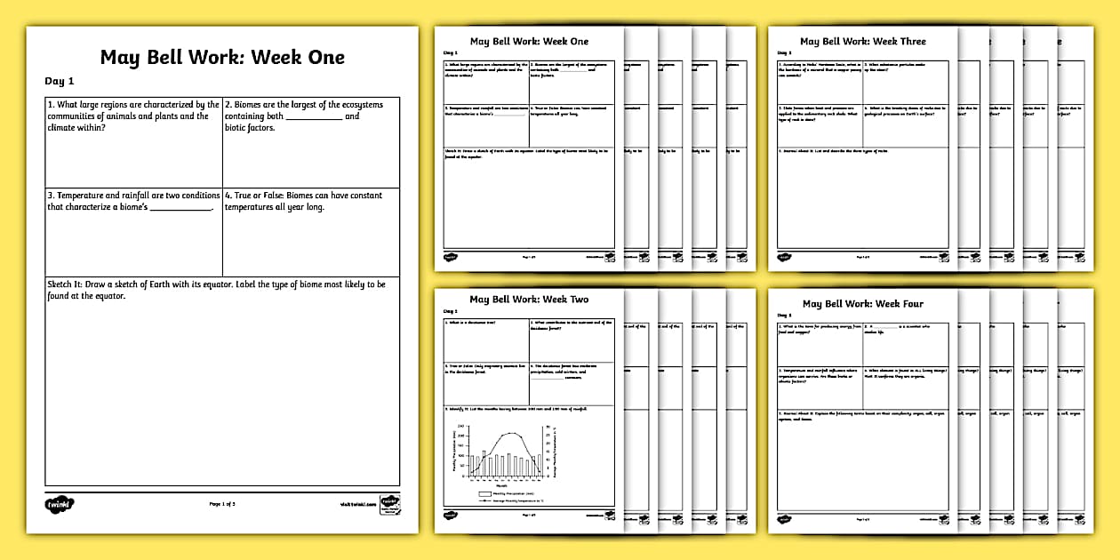 Sixth Grade Science May Bell Work Bundle