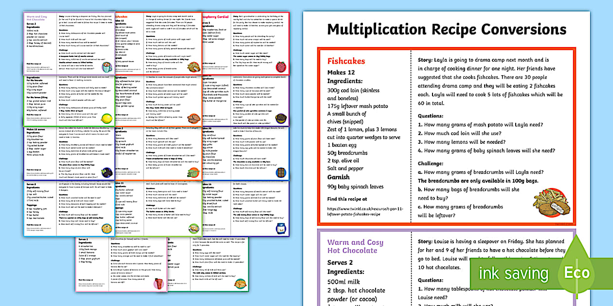 Multiplication Recipe Conversions Maths Challenge Cards
