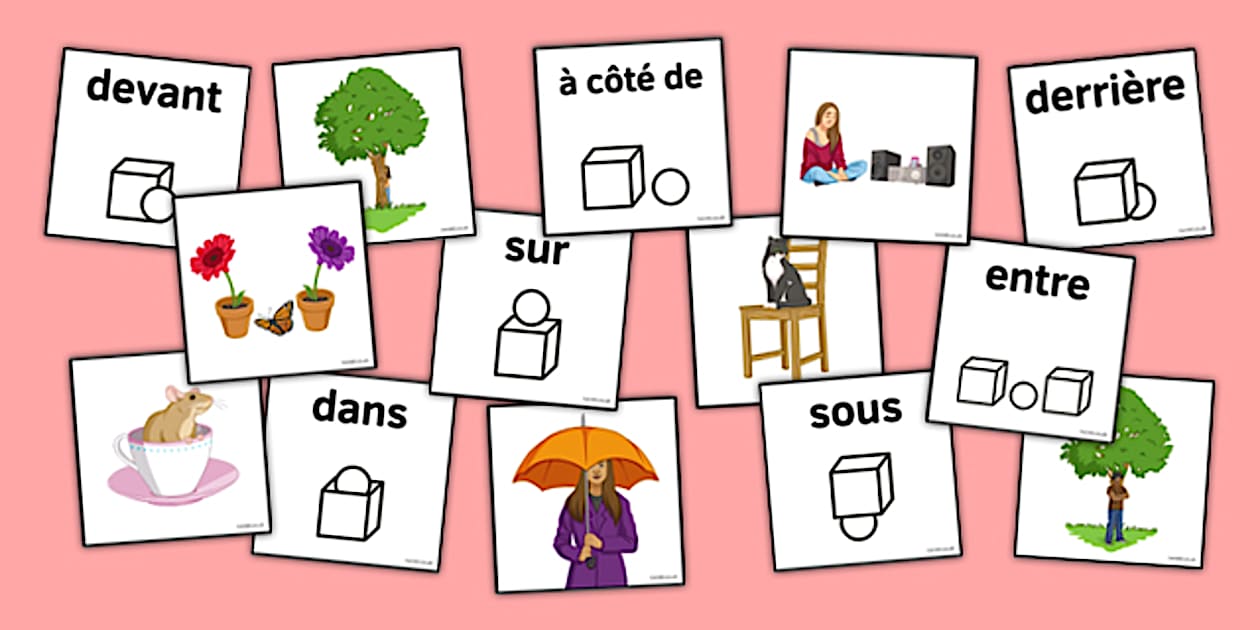 Prepositions Matching Picture Cards French