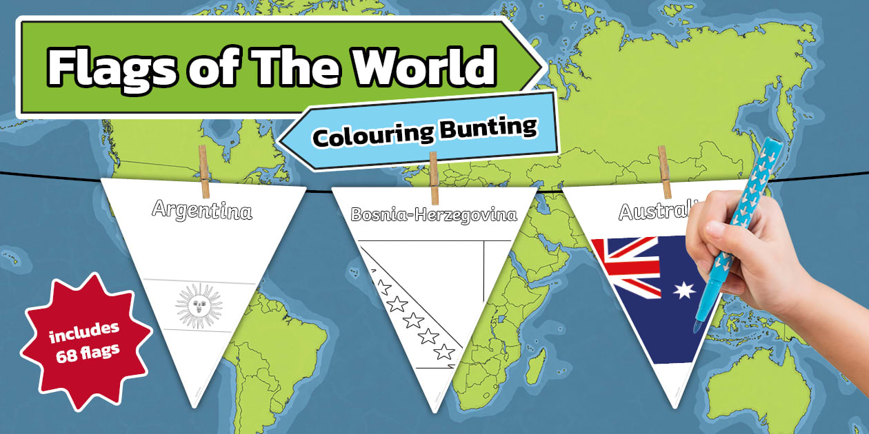 Flags of The World Colouring Bunting