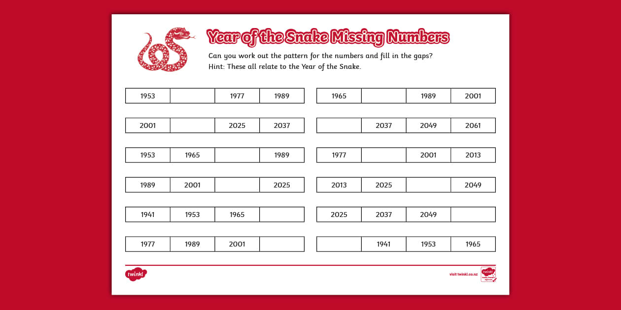 Year of the Snake Missing Numbers (teacher made) - Twinkl