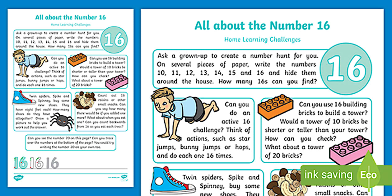 👉 EYFS Maths: All about the Number 16 Home Learning Challenges