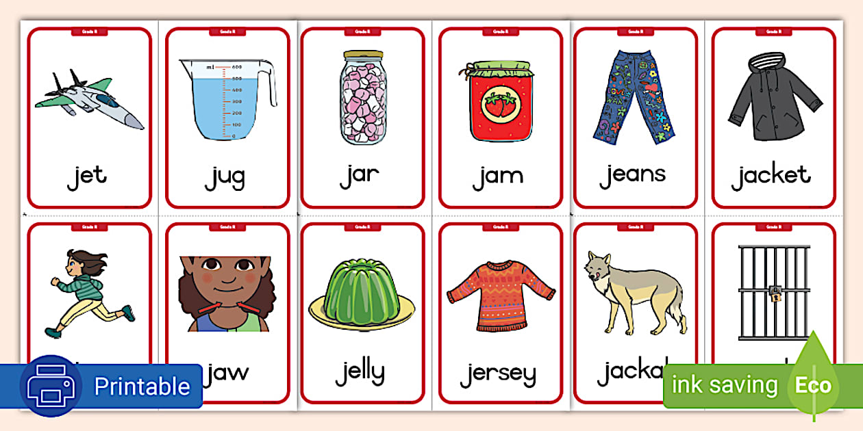 Grade R English - Phonics - Flashcards: J (CAPS Aligned)