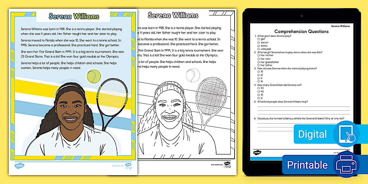 1st Grade Serena Williams Reading Comprehension | Twinkl USA
