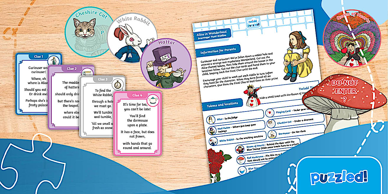 Alice in Wonderland Scavenger Hunt Riddles | Twinkl Puzzled