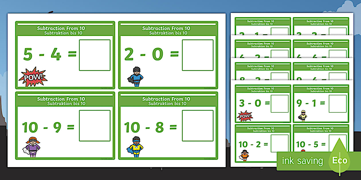 Subtraction From 10 Cards English/German - Subtraction From 10 Cards