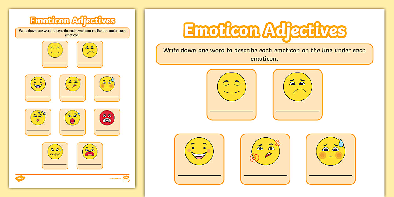 Emoticon Adjectives Worksheet (teacher made) - Twinkl