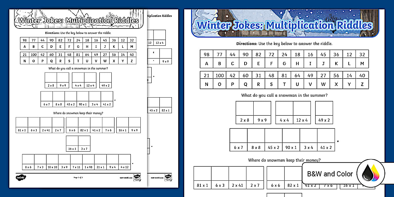 Winter Jokes: Multiplication Riddles for 3rd-5th Grade