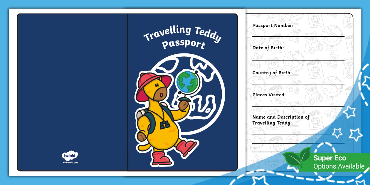 Travelling Teddy Passport Template (teacher made) - Twinkl
