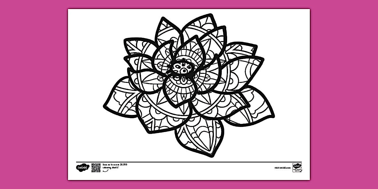 Lotus Mandala Colouring Page (Teacher-Made) - Twinkl