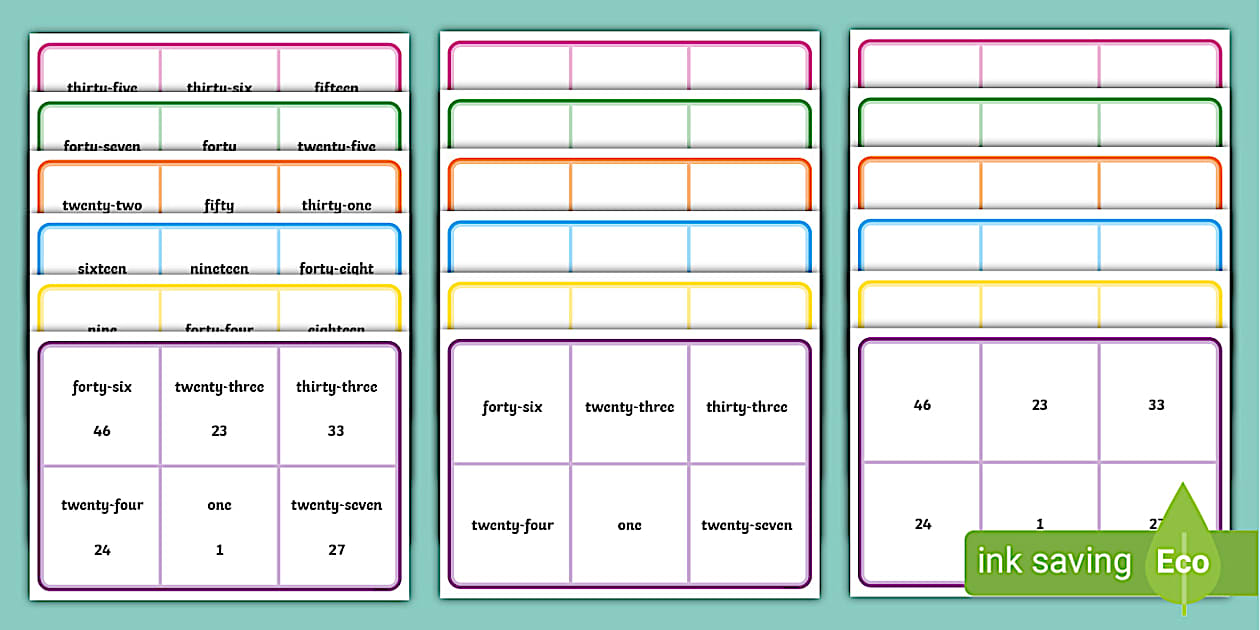 Number Words Printable Bingo Cards 1-50 (teacher made)