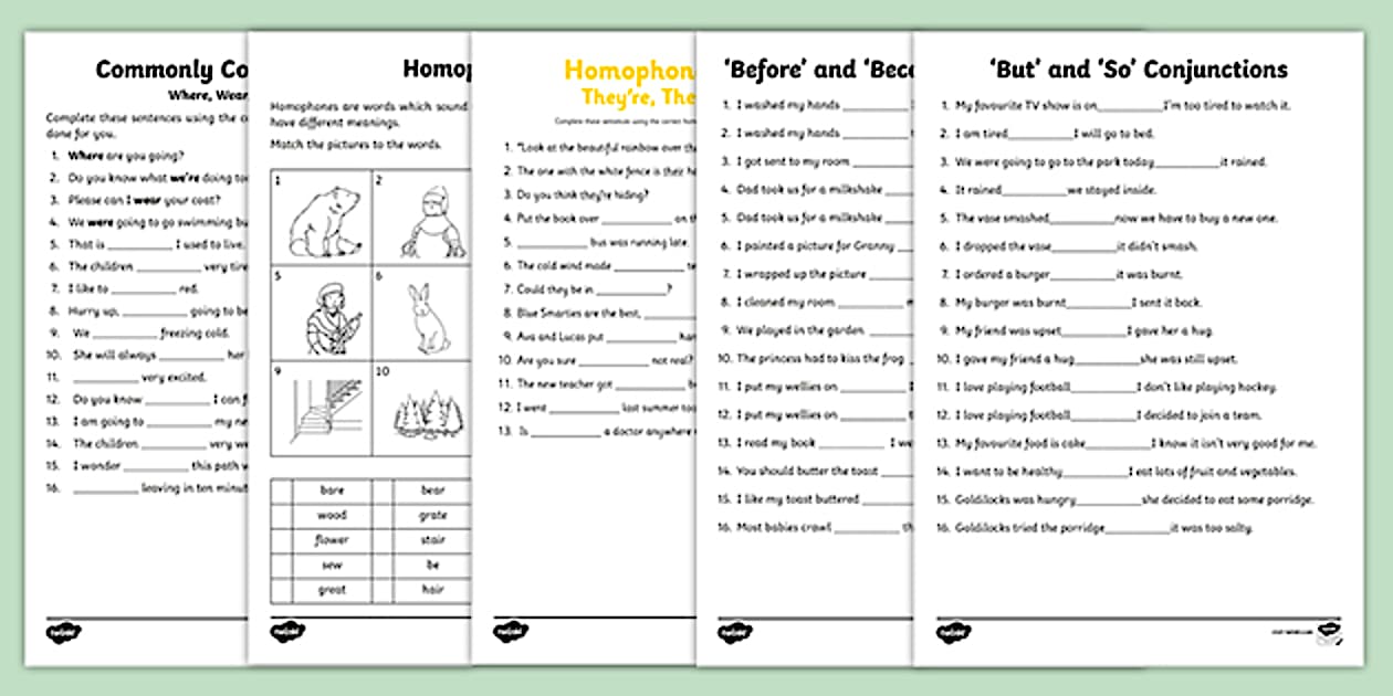 English First/Second Class Writing Pack 3 Homophones and Conjunctions