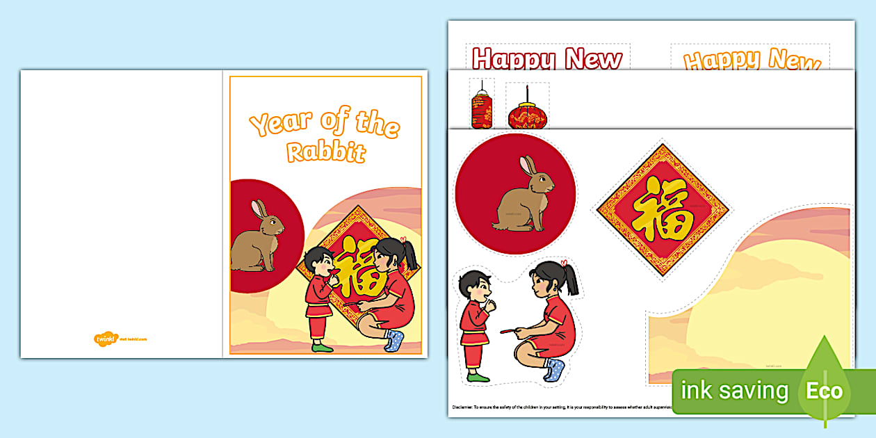 Year of the Rabbit Cut and Stick Card - Twinkl - KS1