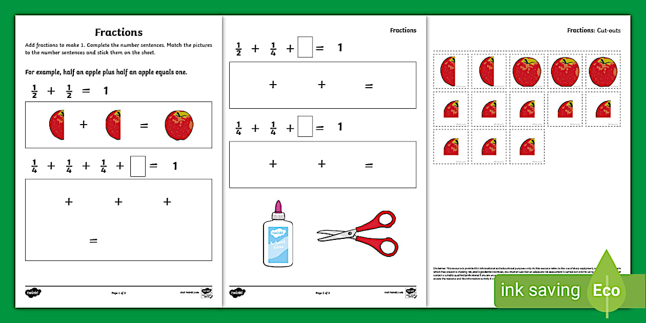 👉 Fraction Apple Worksheet