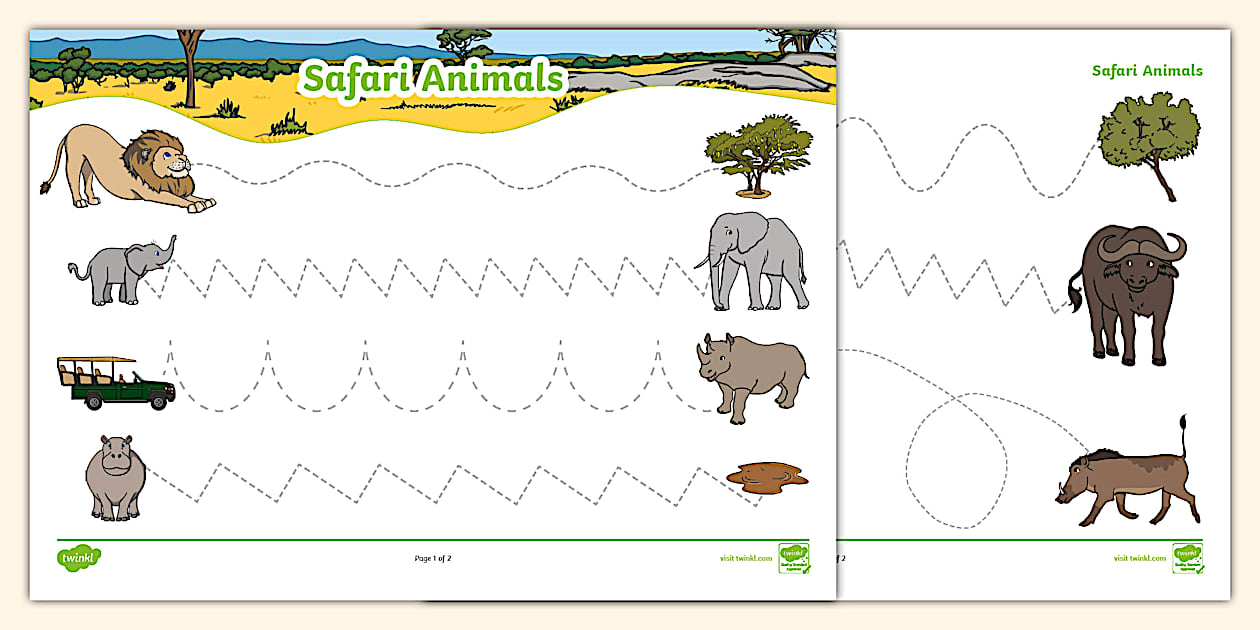 Safari Animal Pencil Control Activity Sheets - Twinkl - KS1