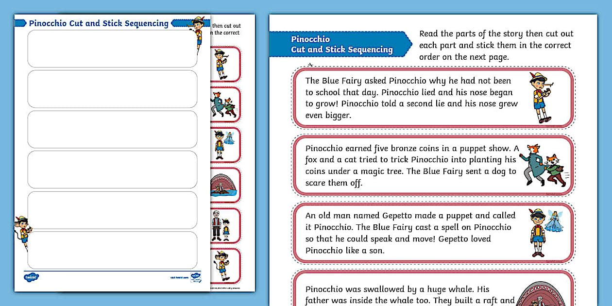 Pinocchio Cut and Stick Sequencing Activity - Twinkl - KS1