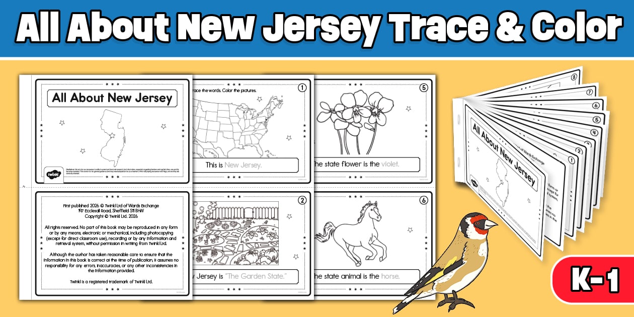 All About New Jersey Trace & Color Printable Book