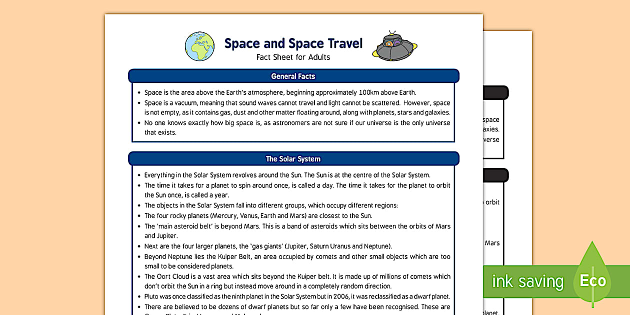 Space and Space Travel Fact Sheet for Adults (Teacher-Made)