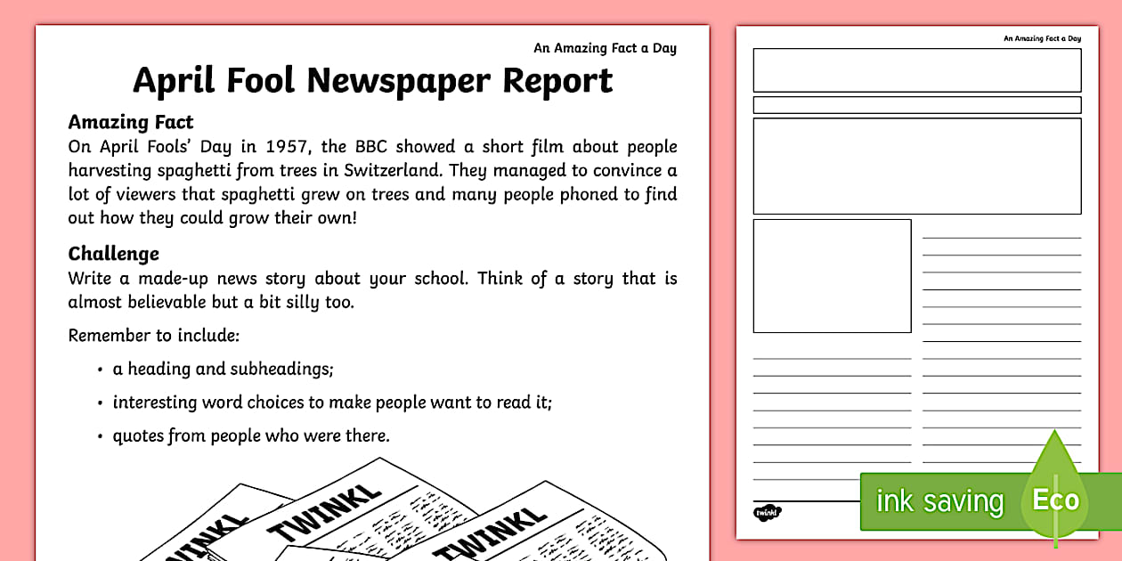 April Fools' Day Newspaper Report Worksheet | Parents