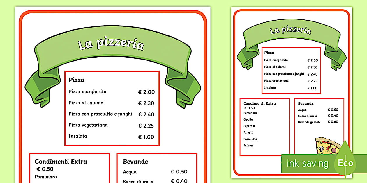Editable Il menù della pizzeria Poster - Twinkl
