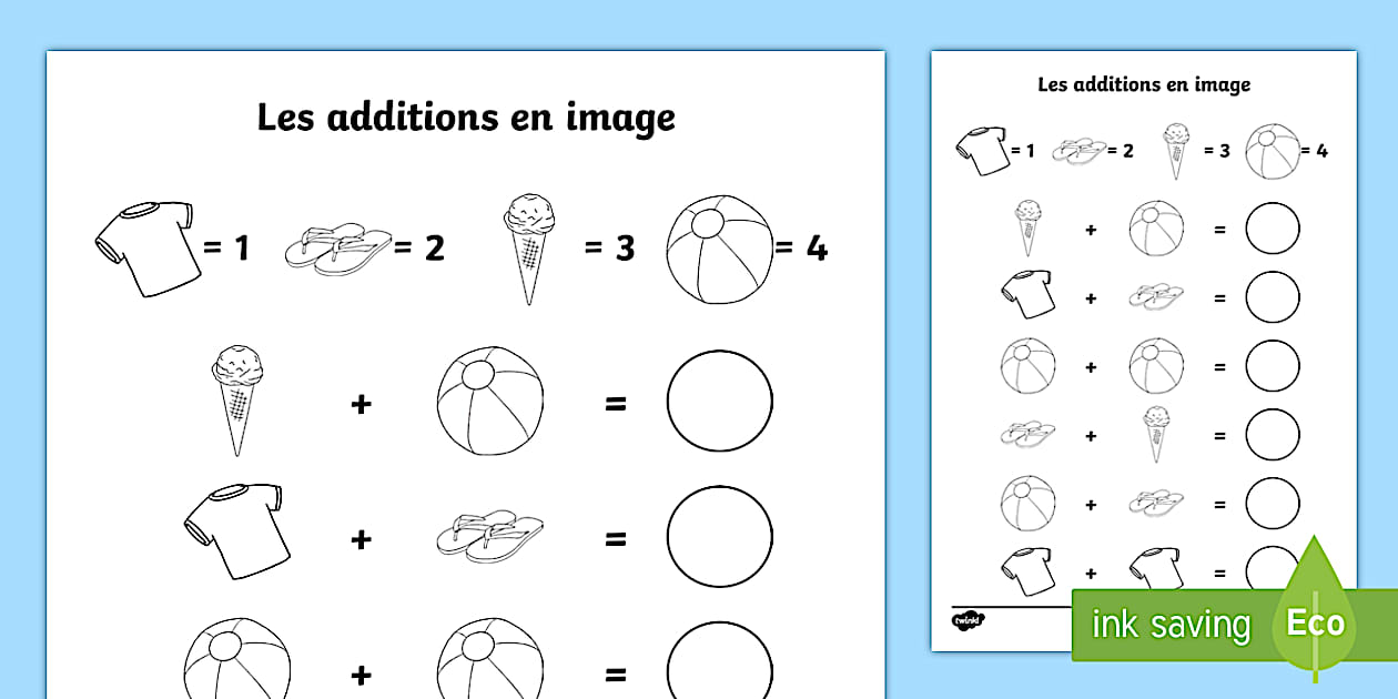 Feuille d'activités: Les additions en images (teacher made)