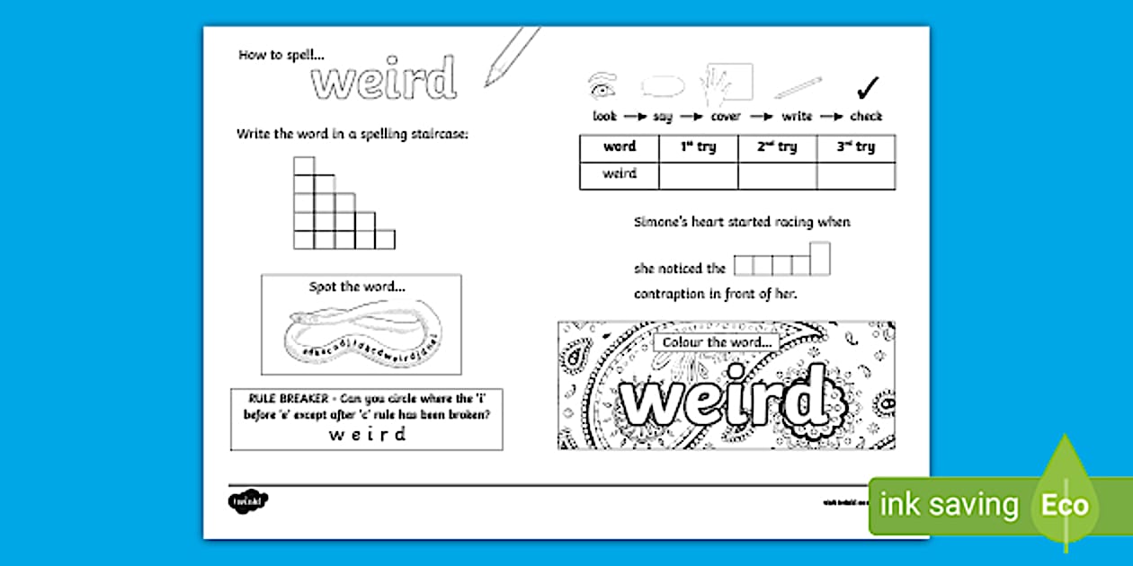 How to Spell Weird Activity Sheet (teacher made) - Twinkl