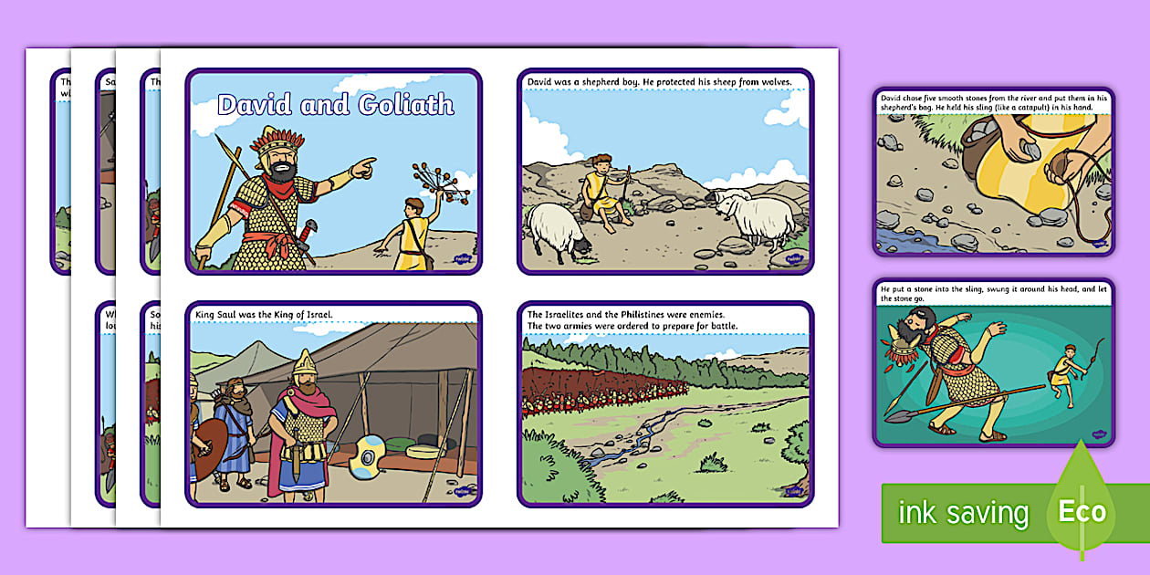 Black and White David and Goliath Sequencing Cards - Twinkl
