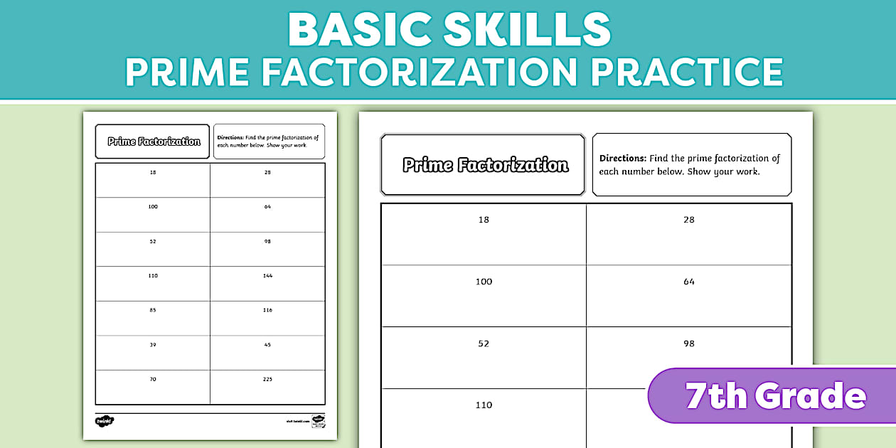 Math Basic Skills Prime Factorization Practice Worksheet